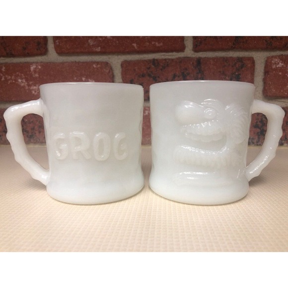 BC Comics | Dining | Vintage White Milk Glass Grog Coffee Mugs Johnny ...